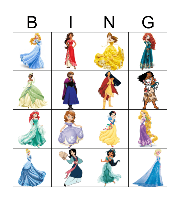Disney Princess Bingo Card