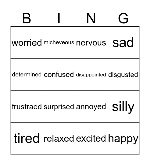 Emotion Bingo Card