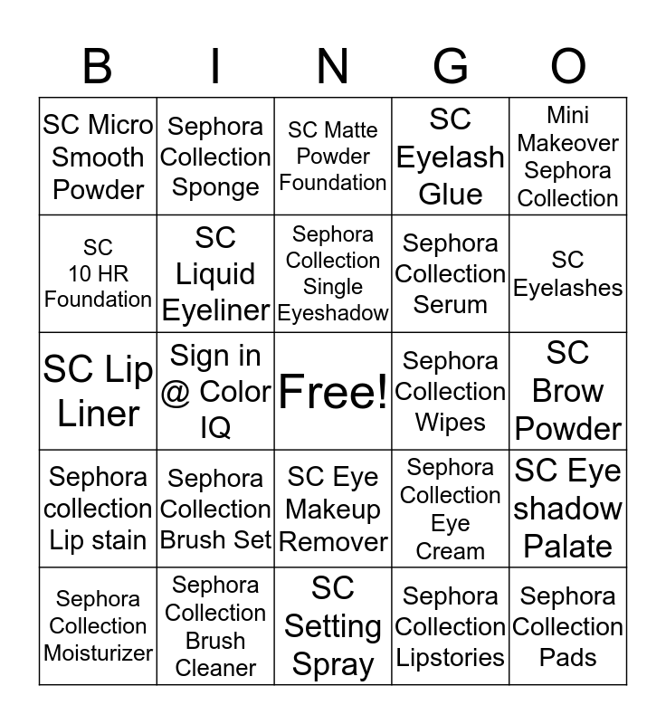 SEPHORA COLLECTION Bingo Card
