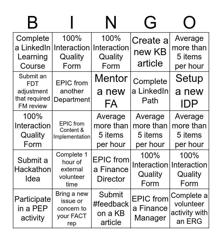 FINANCE BINGO Card
