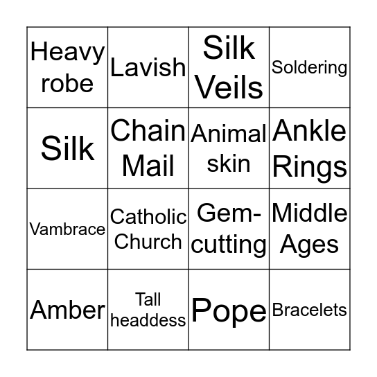 Medieval Fashion Bingo Card