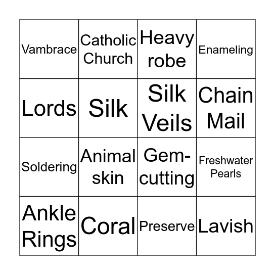 Medieval Fashion Bingo Card