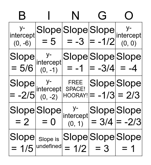 Slope Bingo Card