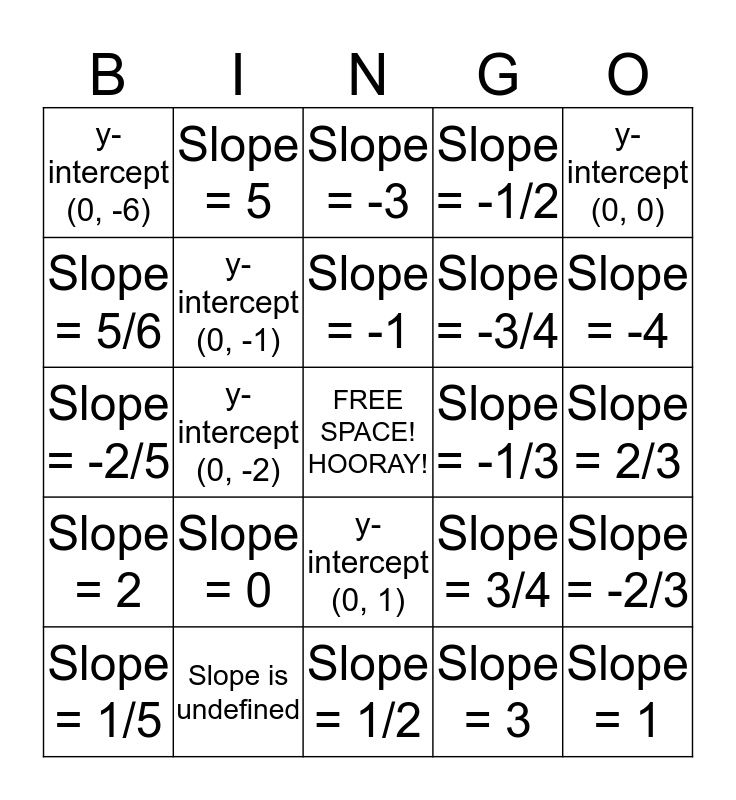 Slope Bingo Card