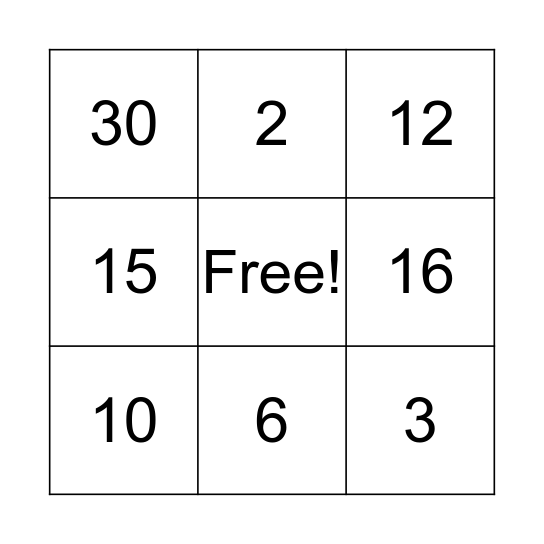 Multiplication Bingo! Bingo Card