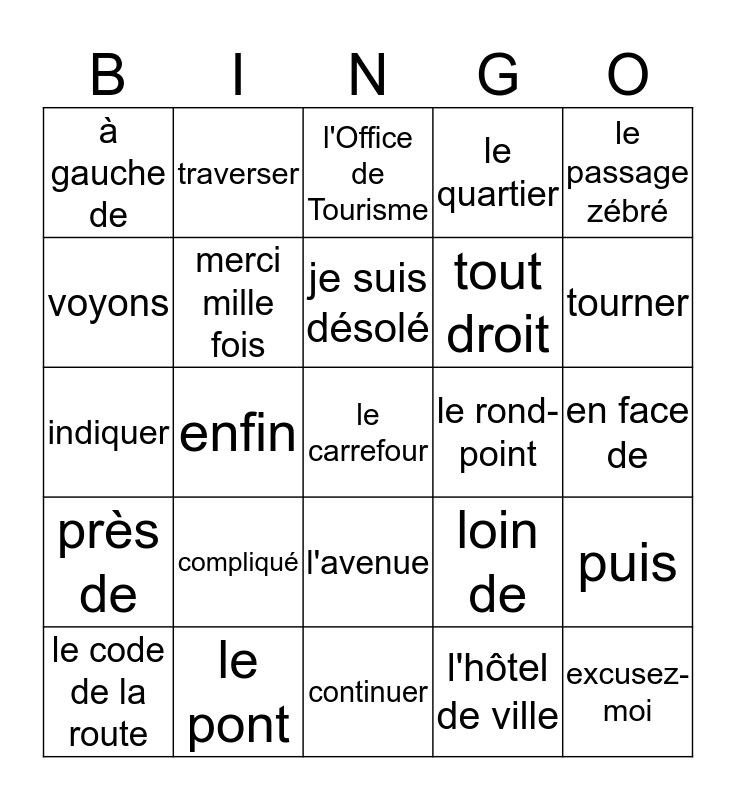 mots dans le vent 5 Bingo Card