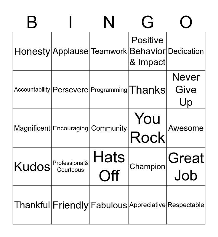 Employee Appreciation Bingo Card