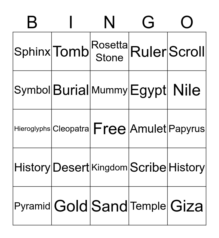 Ancient Egypt Bingo Card