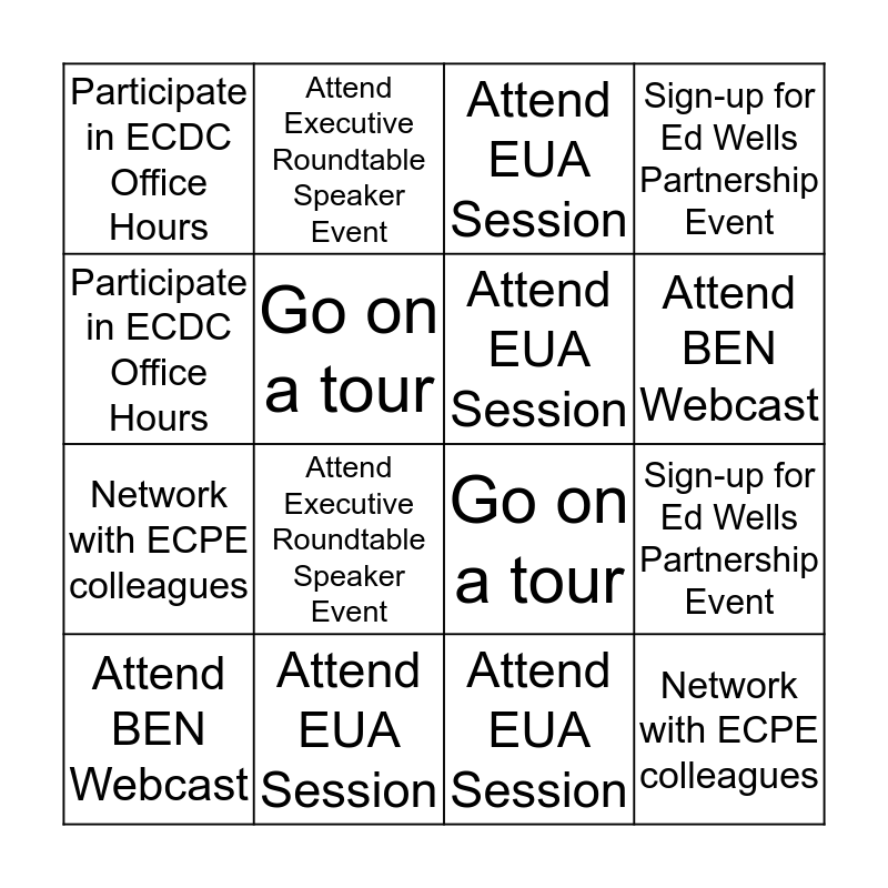 ECPE Participant Checklist BINGO Card