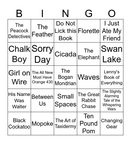 Book Week Bingo Card
