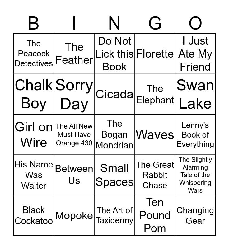 Book Week Bingo Card