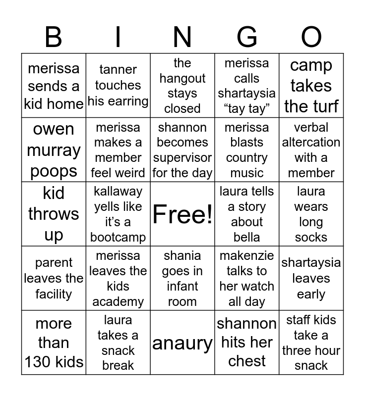 Thursday Shift Bingo Card