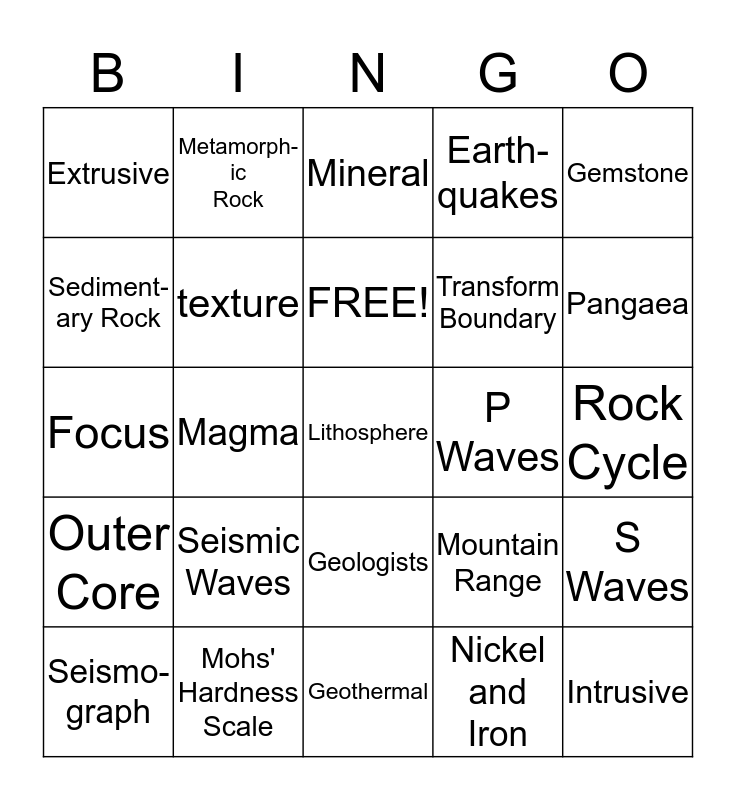 Earth Science Bingo Card