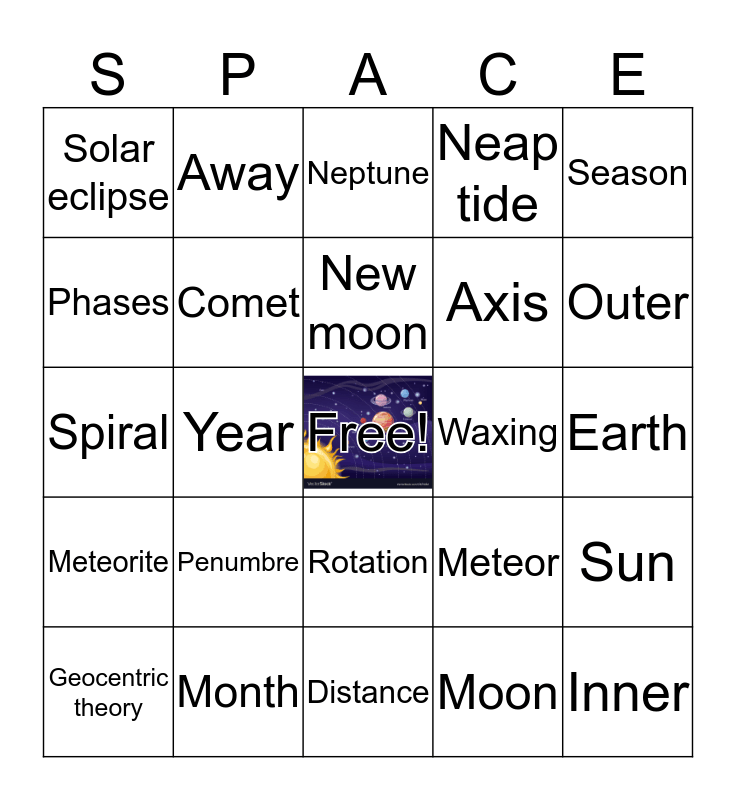 Astronomy Review Bingo Card