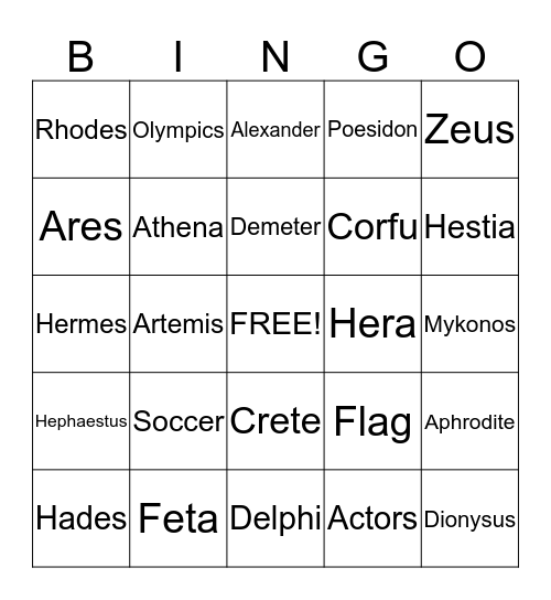 GREECE Bingo Card