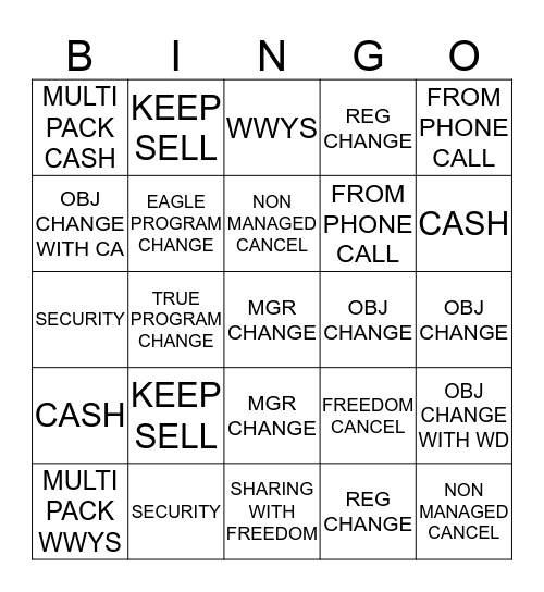 B I N G O Bingo Card