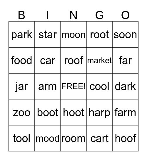 'oo' and 'ar' Bingo Card