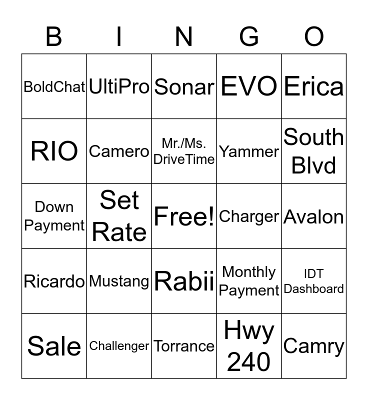 Saturday Bingo! Bingo Card