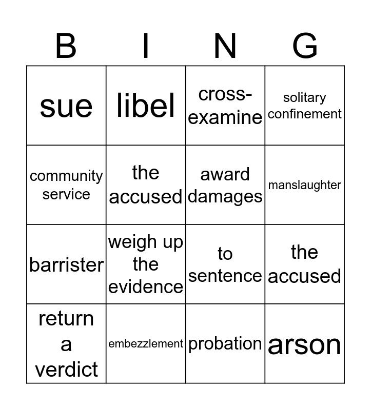 Unit 8 Vocab Bingo Card