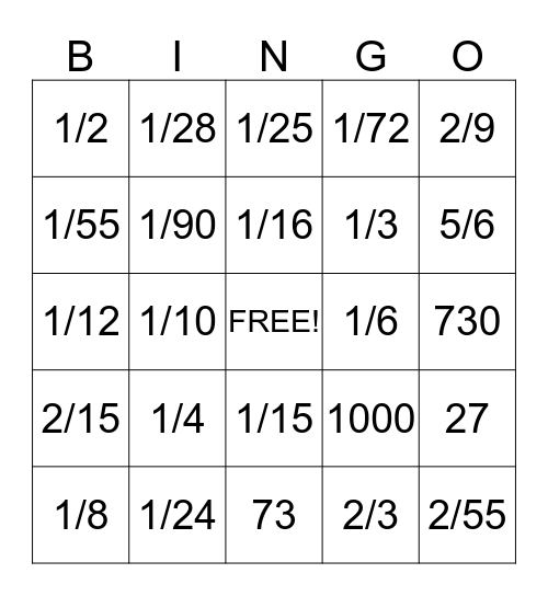 Probability Bingo Card