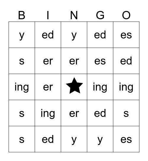 Word Ending BINGO! Bingo Card