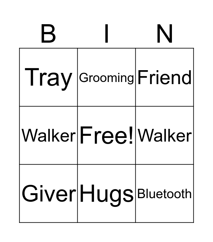 Caregiver Bingo Card