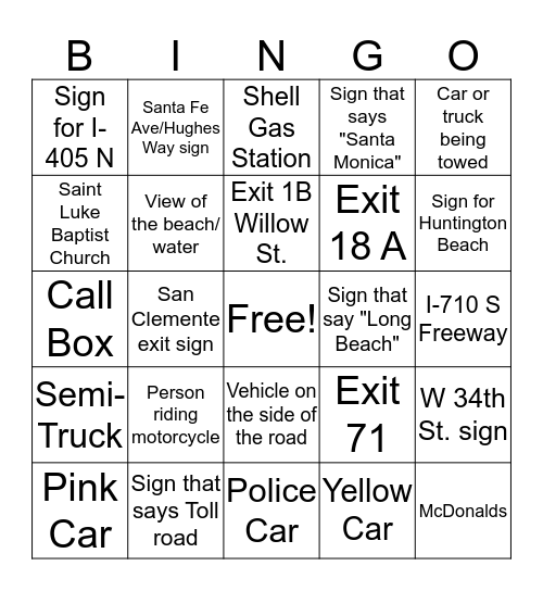 Bus Bingo Card