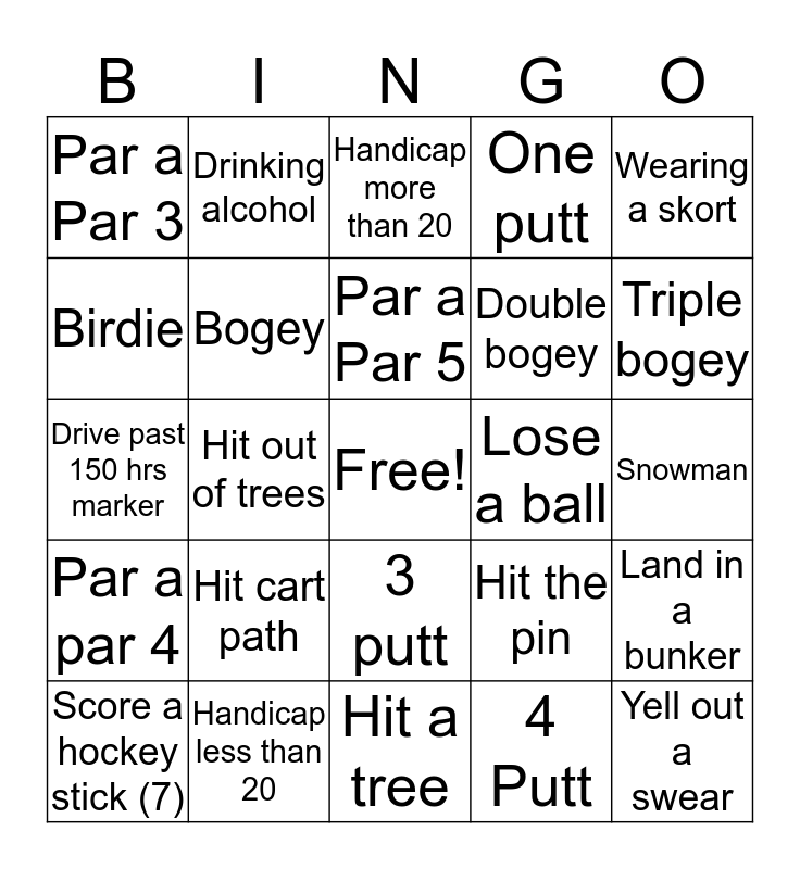 Golf Bingo Card