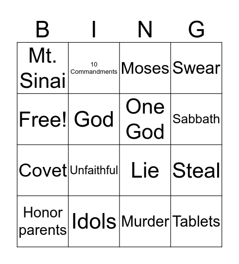 10 Commandments Bingo Card