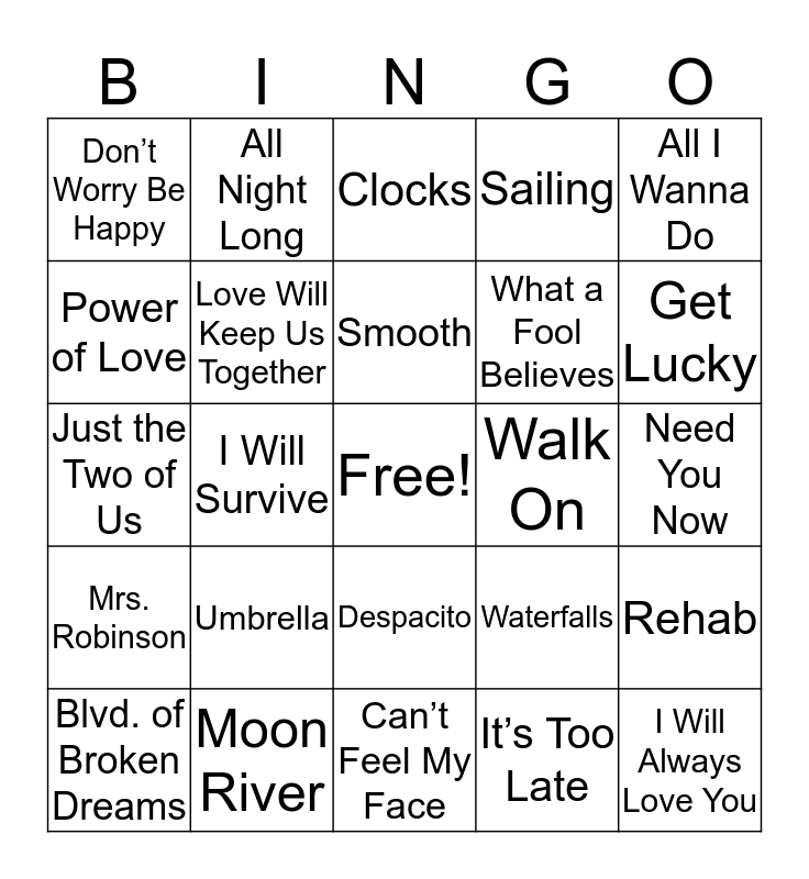 Record of the Year Bingo Card