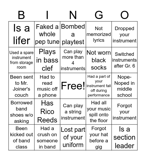 Band Bingo Card
