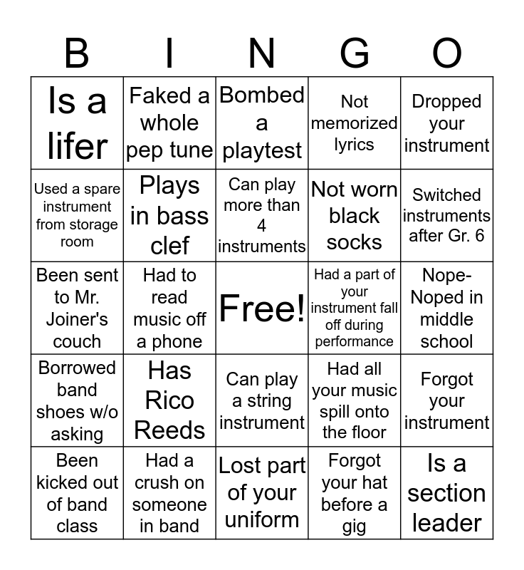 Band Bingo Card