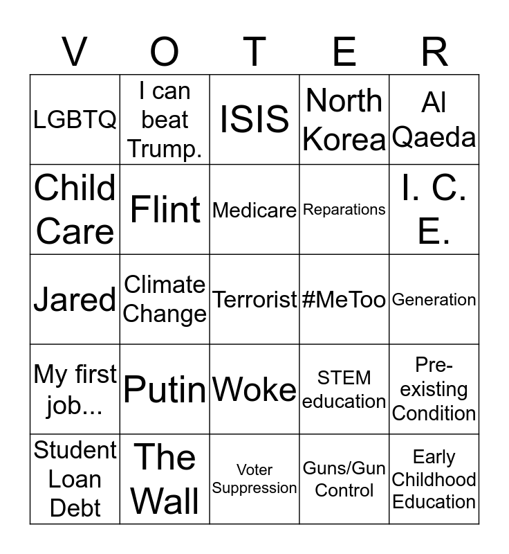 Dem Presidential Debate - Summer 2019 Bingo Card