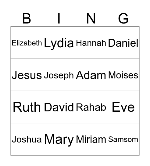Bible Characters Bingo Card
