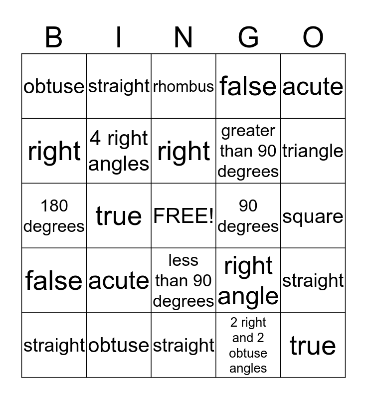 Angles Bingo Card