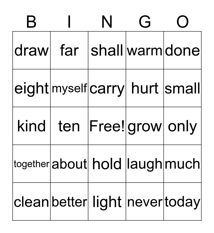 Grade 3 Sight Words Bingo Card