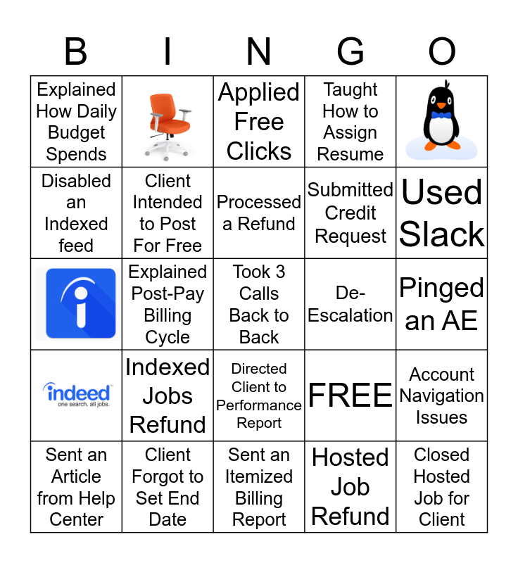 Billing Week Bingo Card