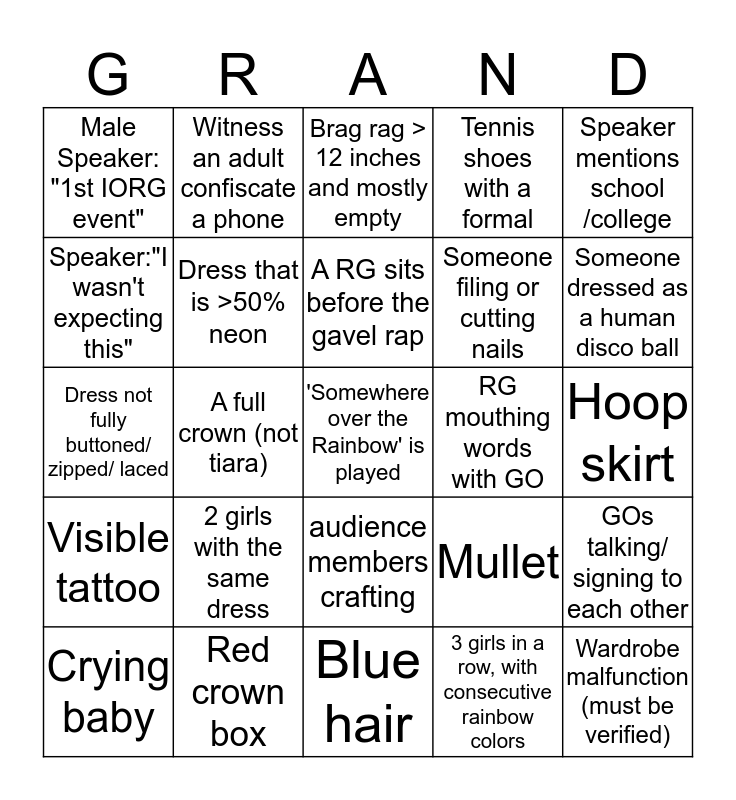 Grand Bingo (only valid during _______ session) Bingo Card
