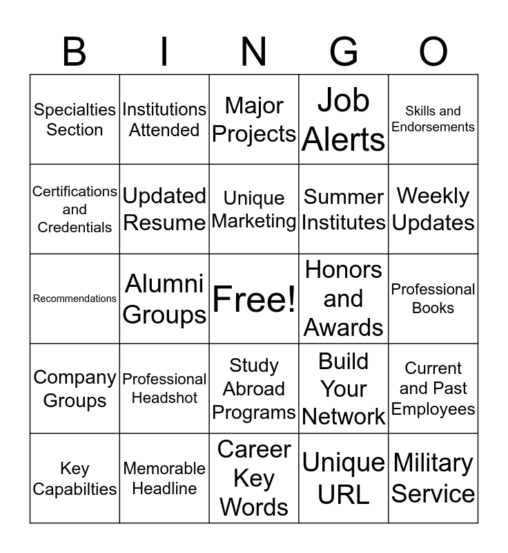 LinkedIn Bingo Card