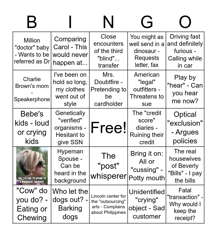 Call Center Chaos Bingo Card
