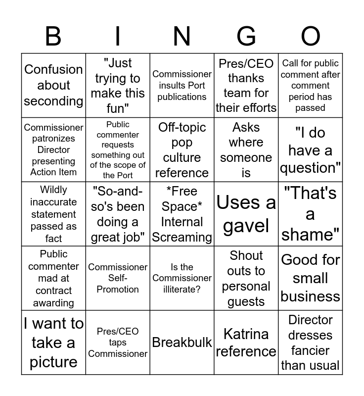 Board Bingo Card