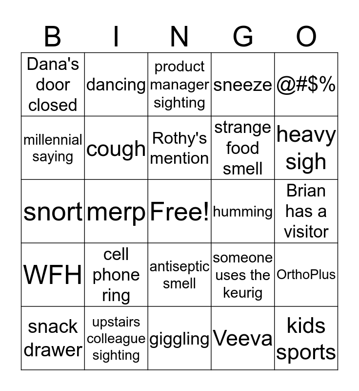 B Row Bingo Card