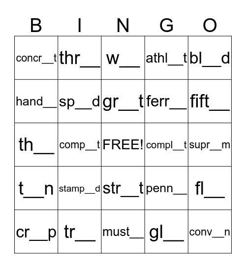 Long e Bingo (ee, e-e//ee, y) Bingo Card