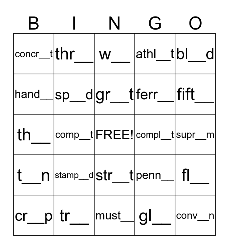 Long e Bingo (ee, e-e//ee, y) Bingo Card