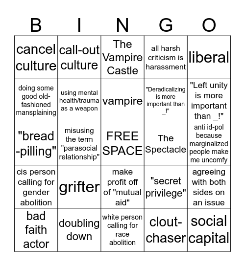 BreadTube Bingo Card