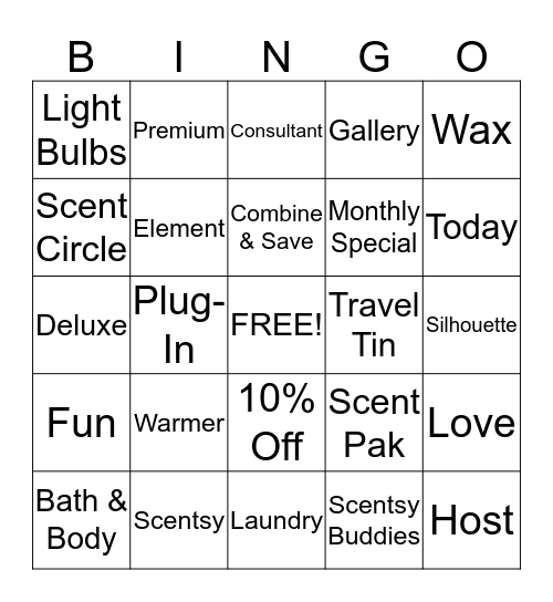 Scentsy Bingo Card