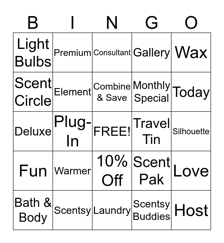 Scentsy Bingo Card