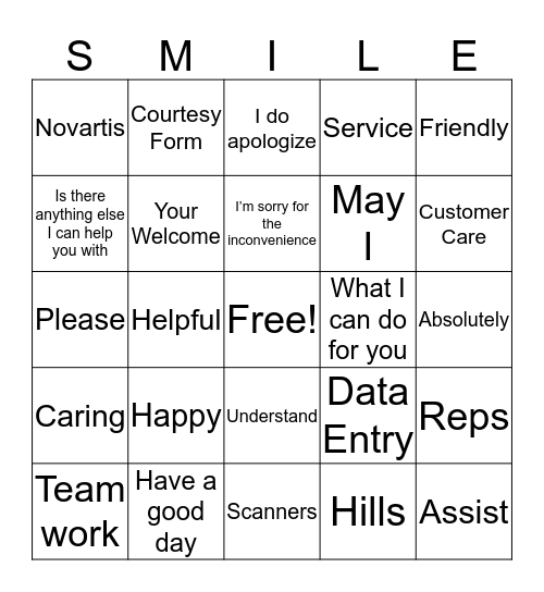 Customer Service Bingo Card