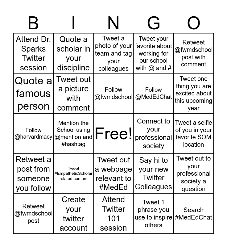 #MedEd Twitter BINGO Card