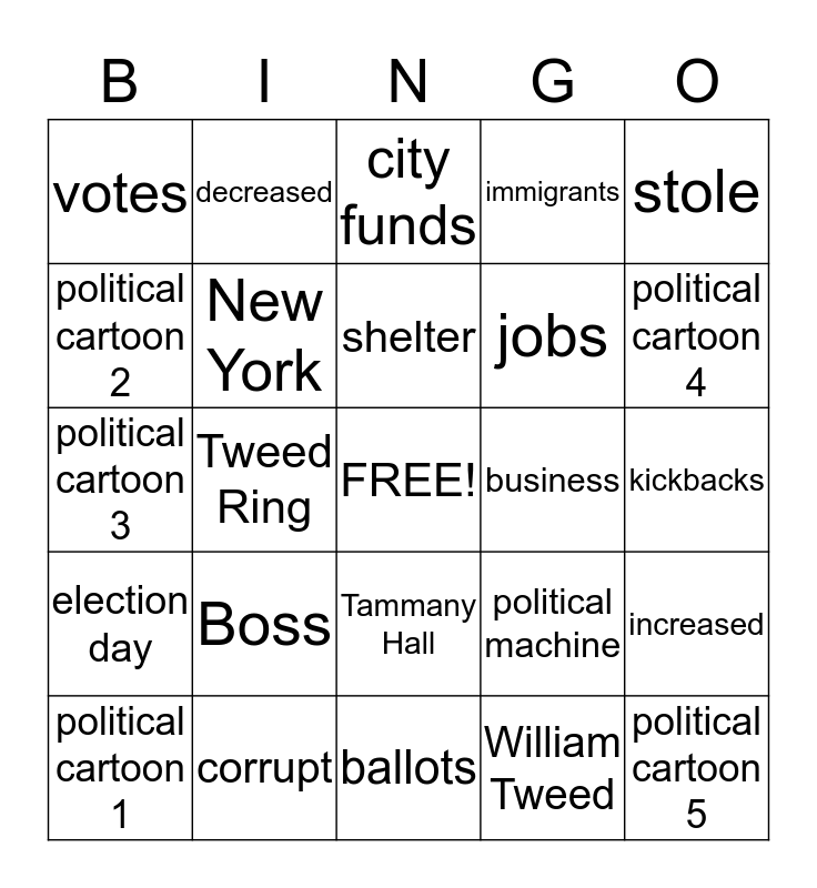 "How did the political machine corrupt city government?" Bingo Card